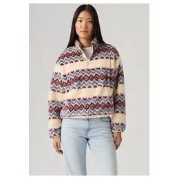 Levi's Fleecepullover LEVI'S "GEMMA SHERPA 1/4 ZIP", Damen, Gr. L (40), diamond geo wei&szlig; swan, Fleece, Obermaterial: 100% Polyester, gemustert, bequem h&uuml;ftlang, ohne Ausschnitt, elastischer Bund, Sweatshirts Fleecepullover, Saumabschluss in der Weite regulierbar
