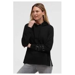 Kapuzensweatshirt SOCCX, Damen, Gr. M, schwarz, Sweatware, Material: 58% Polyester, 35% Viskose, 7% Elasthan, bedruckt, regular fit normal, Rundhals, eingesetzt Rippb&uuml;ndchen, Sweatshirts, mit Seitenschlitze