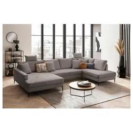 Wohnlandschaft TRENDS BY HG "Summer U-Form", grau, B:360cm H:86cm T:196cm, Sofas, Wohnlandschaft, in Cord-Stoff mit Metallfu&szlig;