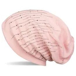 Beanie styleBREAKER "Beanie mit Strass Streifen", Damen, rosa (rose), Obermaterial: 100% Viskose CV., Modisch, M&uuml;tzen Beanie