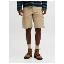 Jack & Jones Cargoshorts JACK & JONES "JPSTCOLE MATTY CARGO SHORT MID", Herren, Gr. M, N-Gr, crockery, Web, Obermaterial: 100% Baumwolle, unifarben, relaxed fit knielang, Hosen