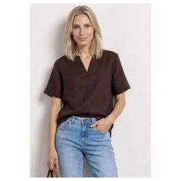 Shirtbluse Street One, Damen, Gr. 46, espresso braun, Web, 60% Leinen, 40% Baumwolle, unifarben, normal normal, Rundhals, B&uuml;ndchen, Blusen, mit Leinenanteil