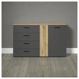 Home Affaire Kommode INOSIGN "Estepona", anthrazit, eiche, B:139,4cm H:86cm T:38cm, Holzwerkstoff, Sideboards, Kommode, Sideboard mit voll ausziehbaren Schubladen - (B/T/H) 139/38/86 cm