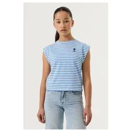 T-Shirt Garcia, M&auml;dchen, Gr. 128/134, pacific blau, Jersey, Obermaterial: 100% Baumwolle, bedruckt, geringelt, gestreift, normal h&uuml;ftbedeckend, Rundhals, Shirts T-Shirt, Shirttop in Streifen-Optik, for Girls