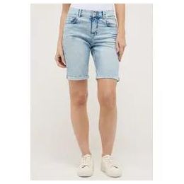 Bermudas Angels "BERMUDA TURN UP", Damen, Gr. 46, N-Gr, bleached blau random used, Denim/Jeans, Obermaterial: 89% Baumwolle, 8% Polyester, 3% Elasthan, unifarben, straight fit knielang, Hosen Bermudas, 5-Pocket-Jeansbermuda mit Aufschlag und Stretch