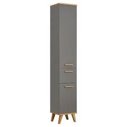 Hochschrank SAPHIR "mit T&uuml;rd&auml;mpfer und 3 Glaseinlegeb&ouml;den", quarzgrau glanz, riviera eiche quer nachbildung, B:35,5cm H:205cm T:33cm, Holzwerkstoff, Schr&auml;nke, Hochschrank