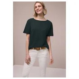 T-Shirt Street One, Damen, Gr. 46, deep bound gr&uuml;n, Stoff, 65% Viskose, 32% Polyester, 3% Elasthan, unifarben, comfort fit normal, U-Boot-Ausschnitt, normaler Saum, Shirts T-Shirt, mit U-Boot-Ausschnitt