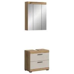 Badm&ouml;bel-Set Welltime "Siena, 2 tlg., bestehend aus: Waschbeckenunterschrank, Spiegelschrank", evoke oak nachbildung, kaschmir matt, B:60cm H:191cm, Holzwerkstoff, MDF, Kastenm&ouml;bel-Sets, Badm&ouml;bel-Set