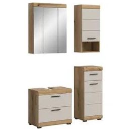 Badm&ouml;bel-Set Welltime "Siena, 4 teilig, bestehend aus:", evoke oak nachbildung, kaschmir matt, B:112cm H:191cm, Holzwerkstoff, MDF, Kastenm&ouml;bel-Sets, Badm&ouml;bel-Set