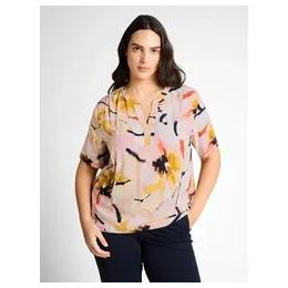 Kurzarmbluse Tom Tailor PLUS, Damen, Gr. 54, big abstract flower print, Web, Obermaterial: 100% Viskose, gemustert, normal h&uuml;ftbedeckend, V-Ausschnitt, Blusen, mit Allover-Print - Gro&szlig;e Gr&ouml;&szlig;en