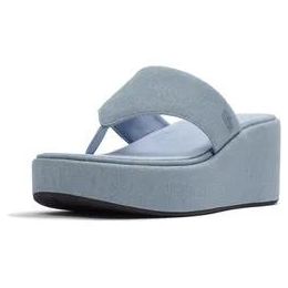 Dianette fitflop "PLATFFORMS DENIM WEDGE TOE-POST SANDALS", Damen, Gr. 40, hellblau, Textil, unifarben, Schuhe Dianette, Plateau, Zehensteg, Sommerschuh mit weichem Zehensteg