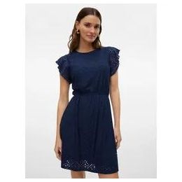 V&eacute;ro Moda Minikleid VERO MODA "VMTASSA SL FRILL SHORT DRESS JRS NOOS", Damen, Gr. L, N-Gr, navy blazer, Spitze, Obermaterial: 95% Polyester, 5% Elasthan, unifarben, regular fit kurz, Rundhals, Kleider Minikleid, Materialmix, regular fit