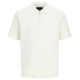 Jack & Jones Polokragenpullover JACK & JONES "JPRBLAMILANO SPRING KNIT ZIP POLO SS SN", Herren, Gr. S, cloud dancer, Strick, Obermaterial: 83% Baumwolle, 17% Polyester, unifarben, normal, Rundhals, B&uuml;ndchen, Pullover, Baumwollmischung