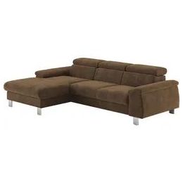 Ecksofa COTTA "Komaris L-Form, B: 244 cm", espresso, B:244cm H:72cm T:166cm, 88% POLYESTER (PES) 12% POLYAMID (PA), Sofas, Ecksofa, mit Kopfteilverstellung, optional Bettfunktion, Bettkasten & Licht