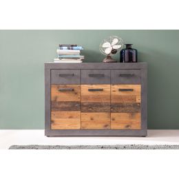 Kommode Home Affaire "Ilana", graphit grau matera, B:117cm H:86cm T:37cm, Kunststoff, Sideboards, Kommode, Kommode mit 3 T&uuml;ren & 3 Schubladen - (B/T/H) 117/37/86 cm