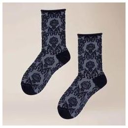 Socken Kunert "Socke Floral Citynight", Damen, Gr. 39-42, blau (night, blau 1546), Obermaterial: 87% Baumwolle CO. 10% Polyamid PA. 3% Elasthan EL., Socken Socken