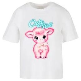 Mister Tee T-Shirt MISS TEE "Miss Tee Cute As Hell Tee", Damen, Gr. L, wei&szlig;, 100% Baumwolle, bedruckt, oversize, Rundhals, Shirts T-Shirt