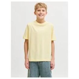 Jack & Jones T-Shirt JACK & JONES JUNIOR "JORNORREBRO EMB TEE SS CN NOOS JNR", Jungen, Gr. 164, pastel gelb, Single Jersey, Obermaterial: 100% Baumwolle, bedruckt, relaxed fit normal, Rundhals, Shirts T-Shirt, Baumwolle, relaxed fit, Kurzarm