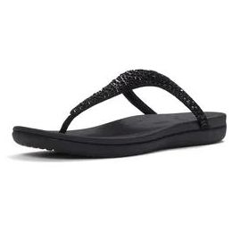 Zehentrenner fitflop "SOLAY MIXED-CRYSTAL TOE-POST SANDALS", Herren, Gr. 41, schwarz, Textil, Glitzer, Schuhe Zehentrenner, Dianette, Schlupfschuh, Sommerschuh mit edlem Glitter