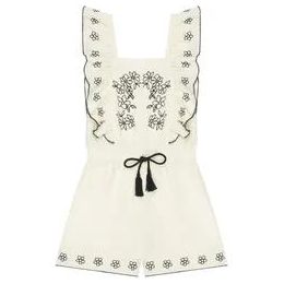 Jumpsuit RAFFYA "Philo Ruffle Neck Embroidered Playsuit M&auml;dchen", M&auml;dchen, Gr. 110, ecru, 55% Viskose, 45% Leinen, normal, eckiger Ausschnitt, Overalls Jumpsuit