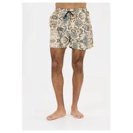 Badeshorts NOU "Justino", Herren, Gr. S, US-Gr&ouml;&szlig;en, beige, blau, 100% Polyester, bedruckt, Badehosen Badeshorts, mit elastischem Bund und Kordelzug