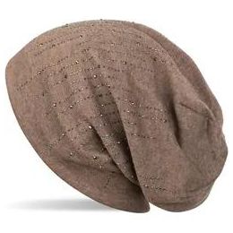 Beanie styleBREAKER "Beanie mit Strass Streifen", Damen, braun (braun meliert), Obermaterial: 100% Viskose CV., Modisch, M&uuml;tzen Beanie
