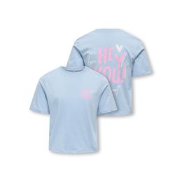 T-Shirt KIDS Only "KOGREXI STATEMENT S/S TOP CS JRS", M&auml;dchen, Gr. 122/128, cashmere blau print:hey you begonia pink, cloud dancer, Jersey, Obermaterial: 100% Baumwolle, bedruckt, unifarben, Basic normal, Rundhals, Shirts T-Shirt