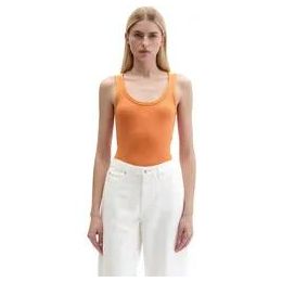 Marc O'Polo T-Shirt MARC O'POLO "aus elastischem Rippjersey", Damen, Gr. S, warm orange, Obermaterial: 97% Baumwolle, 3% Elasthan, unifarben, slim fit, tiefer Rundhals, Shirts T-Shirt