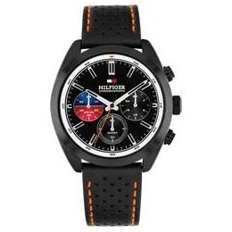 Chronograph Tommy Hilfiger "Hudson", schwarz, rot, Armbanduhren, Herren, Chronograph, Quarzuhr, Armbanduhr, Herrenuhr, Lederarmband, analog, Stoppfunktion