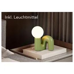 Trio REALITY LEUCHTEN Tischleuchte "QUINN, Keramik Tischlampe m. Glasschirm, Set inkl 2xG9 Leuchtmittel 3W", gr&uuml;n, 1, H: 21,5cm, 2 Stk., Leuchten, Design Nachttischlampe, Schreibtischlampe H&ouml;he 22cm, Glas Lampenschirm, Tischleuchte