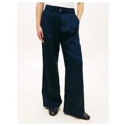 Bundfaltenhose Tommy Hilfiger "LINEN BLEND WIDE LEG PANT", Damen, Gr. 46, N-Gr, schwarz night navy, Web, Obermaterial: 43% Polyester, 32% Leinen, 24% Viskose, 1% Elasthan, unifarben, l&auml;ssig geschnitten lang, Hosen, mit B&uuml;gelfalten & passendem G&uuml;rtel