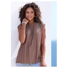Pliseetop Lascana, Damen, Gr. 36/38, taupe, Jersey, Obermaterial: 65% Polyester, 35% Viskose, unifarben, l&auml;ssig geschnitten normal, Rundhals, Tops, aus angenehmer Viskose-Mischqualit&auml;t