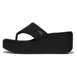 Zehentrenner fitflop "PLATFFORMS WEDGE", Damen, Gr. 36, schwarz, Textil, Schuhe Zehentrenner, Keilsandale, Plateauschuh, Dianette mit gepaddeter Bandage