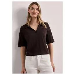 Poloshirt Street One, Damen, Gr. 34, espresso braun, Web, 50% Modal, 50% Baumwolle, unifarben, comfort fit normal, hoch geschlossener Ausschnitt, normaler Saum, Shirts, im soften Baumwoll-Mix