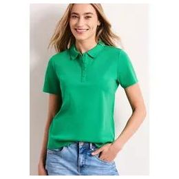 Poloshirt Street One, Damen, Gr. 38, ever gr&uuml;n, Web, 97% Baumwolle, 3% Elasthan, unifarben, normal normal, hoch geschlossener Ausschnitt, abgesteppt, Shirts, aus Baumwolle mit Stretchante