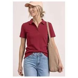 Poloshirt Street One, Damen, Gr. 38, truffle rot, Web, 97% Baumwolle, 3% Elasthan, unifarben, normal normal, hoch geschlossener Ausschnitt, abgesteppt, Shirts, aus Baumwolle mit Stretchante