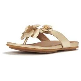 Dianette fitflop "GRACIE FLOWER LEATHER FLIP-FLOPS", Damen, Gr. 40, platino, Leder, Schuhe Dianette, Zehentrenner, Sommerschuh mit auff&auml;lliger Bl&uuml;te