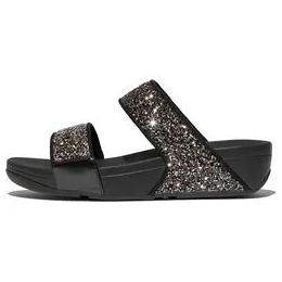Pantolette fitflop "LULU MULTI-TONAL GLITTER SLIDES", Herren, Gr. 38, schwarz, bunt, Lederimitat, Glitzer, Schuhe Pantolette, Keilabsatz, Sommerschuh, Schlupfschuh mit Glitzer besetzt