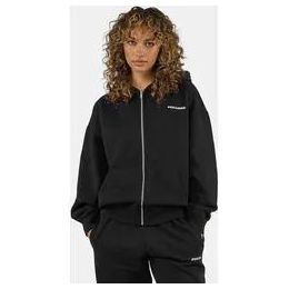 Kapuzensweatjacke Pegador "Clarita Oversized Sweatjacket", Damen, Gr. L, washed schwarz, wei&szlig;, Sweatware, Obermaterial: 80% Baumwolle, 20% Polyester, unifarben, oversize normal, ohne Ausschnitt, Rippb&uuml;ndchen, Sweatjacken, Baumwollmischung, oversize