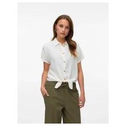 V&eacute;ro Moda Kurzarmbluse VERO MODA "VMTHEA SS TIE SHIRT WVN NOOS", Damen, Gr. S, snow wei&szlig;, Web, Obermaterial: 70% Viskose, 30% Leinen, unifarben, normal, Blusen, Viskosemischung, loose fit