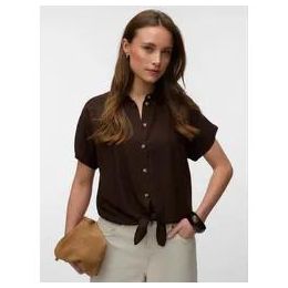 V&eacute;ro Moda Kurzarmbluse VERO MODA "VMTHEA SS TIE SHIRT WVN NOOS", Damen, Gr. XL, chocolate torte, Web, Obermaterial: 70% Viskose, 30% Leinen, unifarben, normal, Blusen, Viskosemischung, loose fit