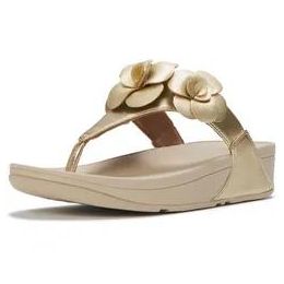 Dianette fitflop "LULU FLOWER TOE-POST SANDALS", Damen, Gr. 39, platino, Lederimitat, gebl&uuml;mt, Schuhe Dianette, Keilabsatz, Zehentrenner, Sommerschuh mit modischer Bl&uuml;tenverzierung