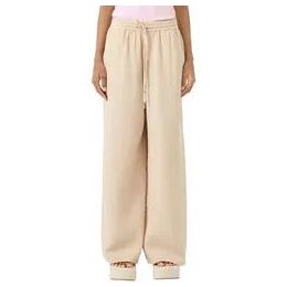 Stoffhose QS, Damen, Gr. 38, N-Gr, birch beige, Web, Obermaterial: 100% Baumwolle, unifarben, loose fit lang, Hosen Stoffhose, mit Gummizug und weitem Bein