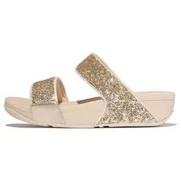 Pantolette fitflop "LULU MULTI-TONAL GLITTER SLIDES", Herren, Gr. 37, goldfarben, Lederimitat, Glitzer, Schuhe Pantolette, Keilabsatz, Sommerschuh, Schlupfschuh mit Glitzer besetzt
