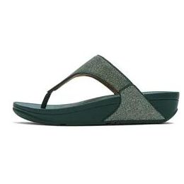 Dianette fitflop "LULU SHIMMERGLITZ TOE-POST SANDALS", Damen, Gr. 38, dunkelblau, Textil, Glitzer, Schuhe Dianette, Keilabsatz, Zehentrenner, Badeschuh, Sommerschuh mit Glitzerdetails