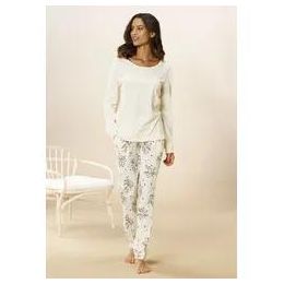 Pyjama Vivance DREAMS, Damen, Gr. 48/50, beige, Single Jersey, Obermaterial: 100% Baumwolle, gebl&uuml;mt, Basic, bequem lang, Rundhals, Rippb&uuml;ndchen, Homewear-Sets Pyjama, mit feinem Blumenprint