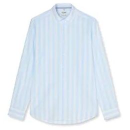 Businesshemd OLYMP "OLYMP Level Five garment washed, body fit, Kent", Herren, Gr. 38, Normaler Arm, hellblau, 100% Baumwolle, Hemden