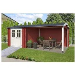 Gartenhaus Lasita Maja "Ivana", rot (schwedenrot), ohne Fu&szlig;boden, R&uuml;ckwand, ohne Dacheindeckung, Massivholz, Gartenh&auml;user, Gartenhaus, Blockbohlenhaus 28mm mit Anbau