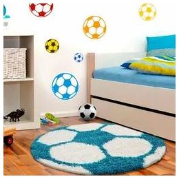 Kinderteppich Ayyildiz TEPPICHE "Fun 6001" Gr. 10, blau (t&uuml;rkis), H:30mm &Oslash;:120cm, Kunstfaser, Teppiche, Kinderteppich, robuster Kurzflor, Fussball, Kinderzimmer