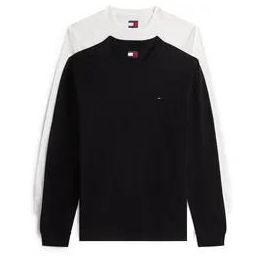 Tommy Hilfiger Longsleeve TOMMY JEANS "TJM SLIM 2PACK L/S EXT", Herren, Gr. M, ecru, schwarz, Single Jersey, Obermaterial: 100% Baumwolle, Rundhals, B&uuml;ndchen, Shirts